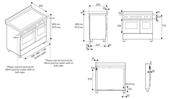 100 cm induction top, electric triple oven | Bertazzoni